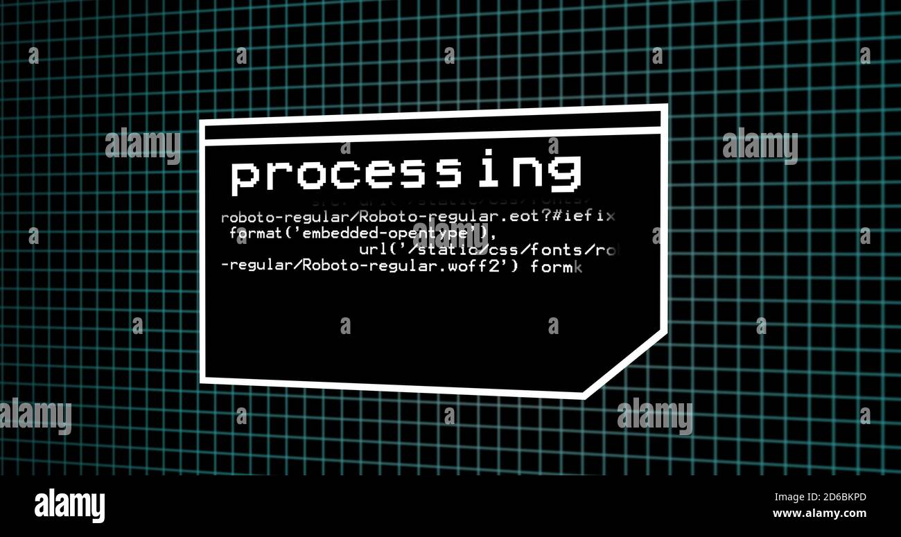 Programing Coding Process On Terminal Control Panel Data Processing Panel With Grid Line Over