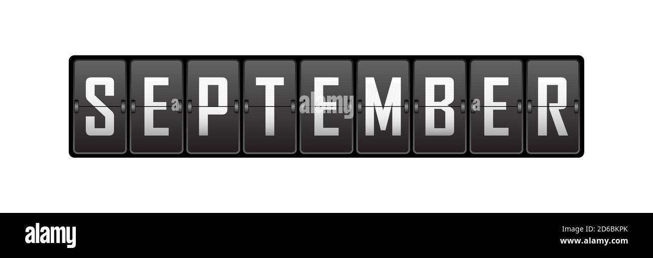 September. Name of the month on the cells of the mechanical tableau ...