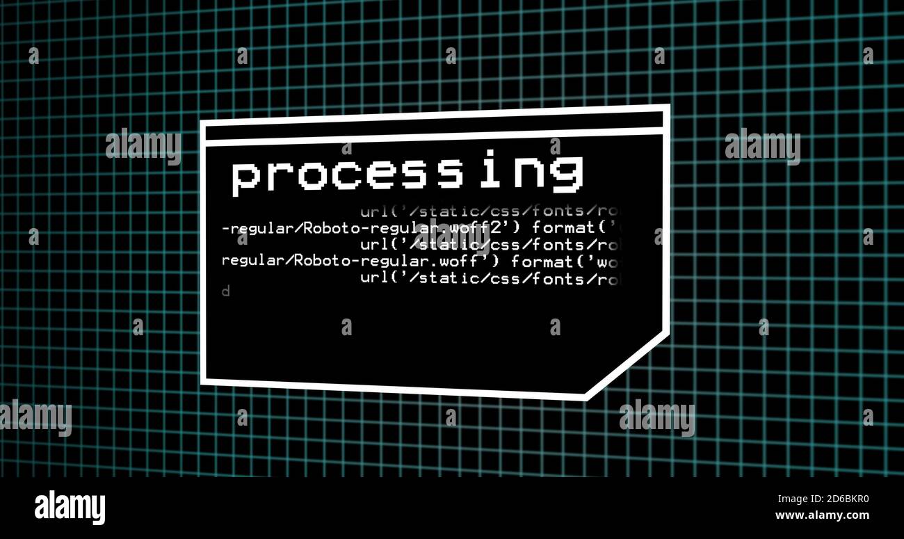 Programing Coding Process On Terminal Control Panel Data Processing Panel With Grid Line Over