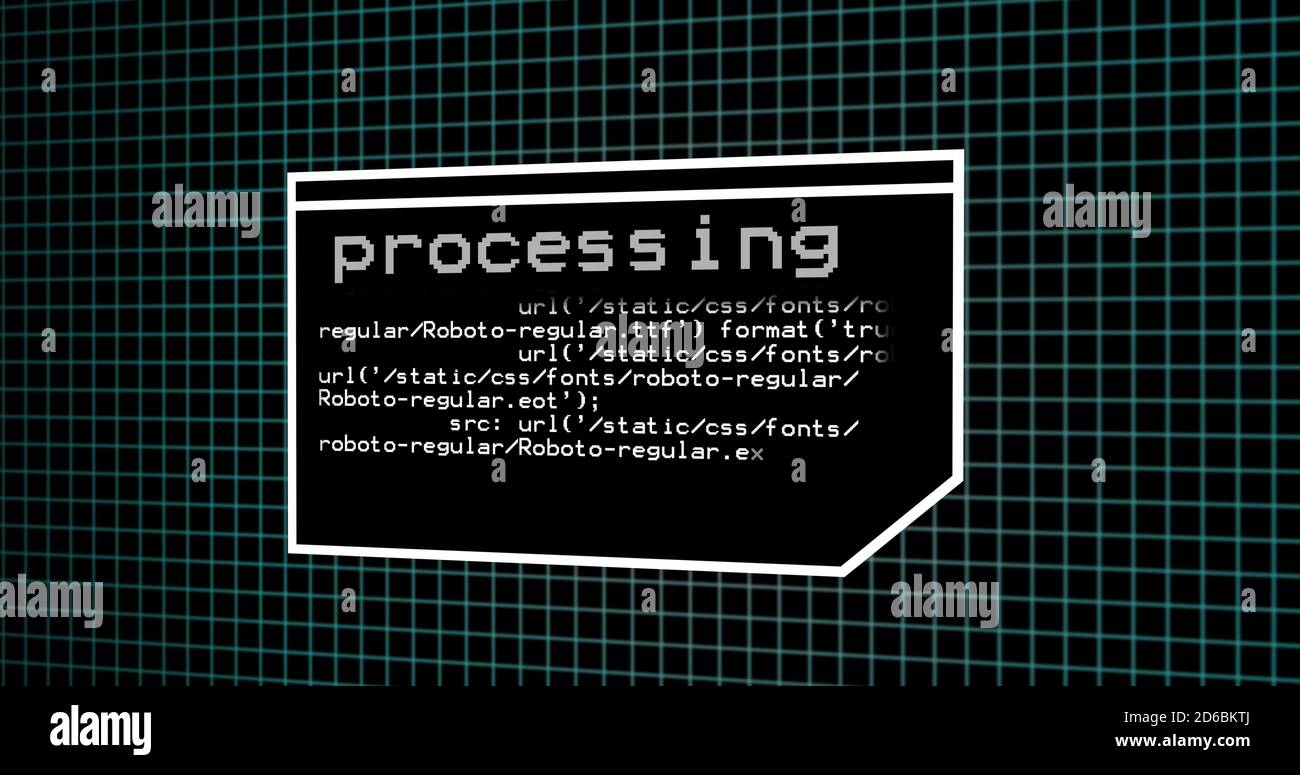 Programing Coding Process On Terminal Control Panel Data Processing Panel With Grid Line Over 