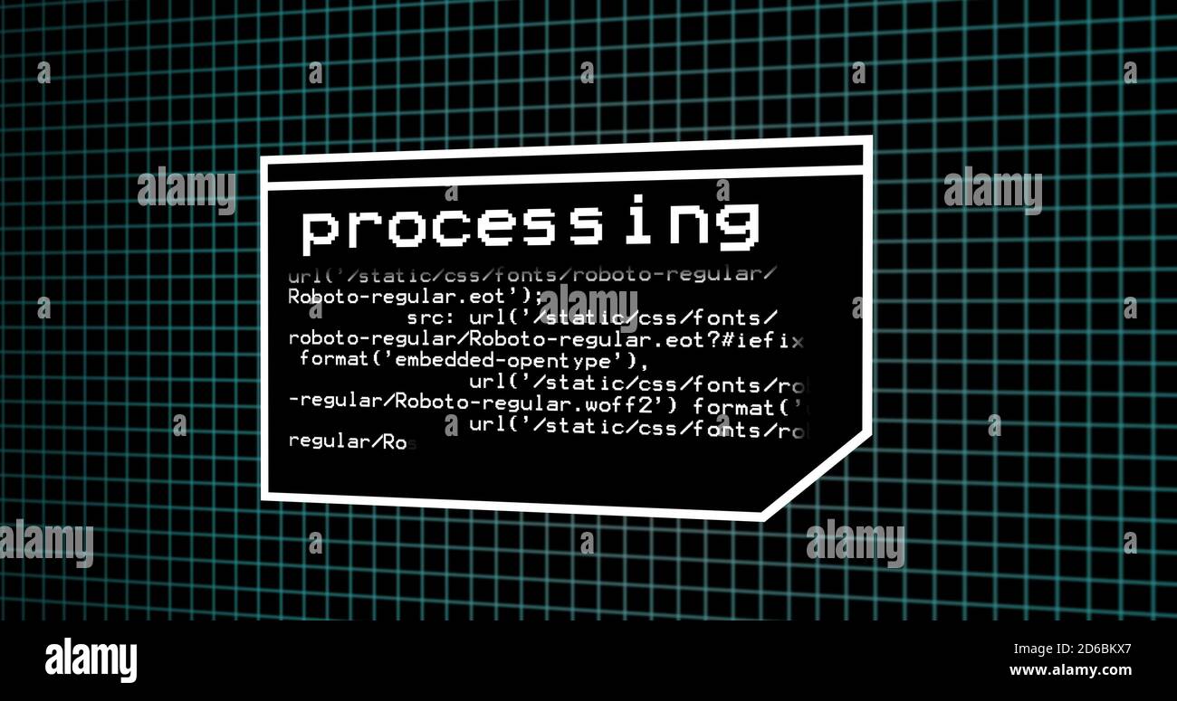 Programing Coding Process On Terminal Control Panel Data Processing Panel With Grid Line Over