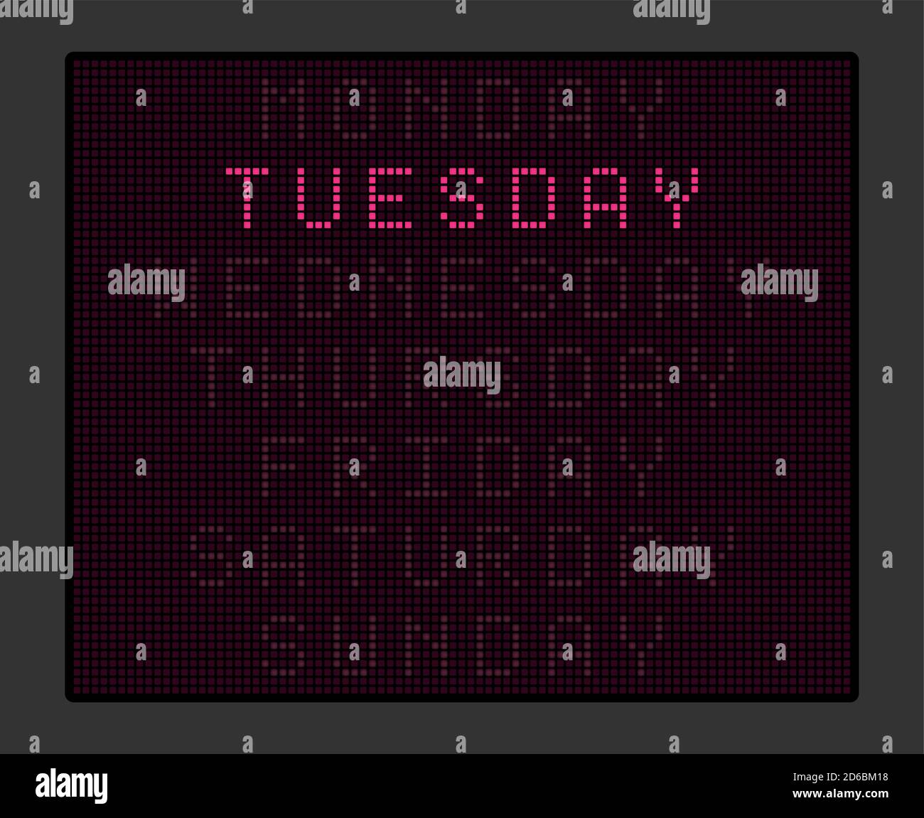 Electronic tableau with names of days of the week, purple illumination ...