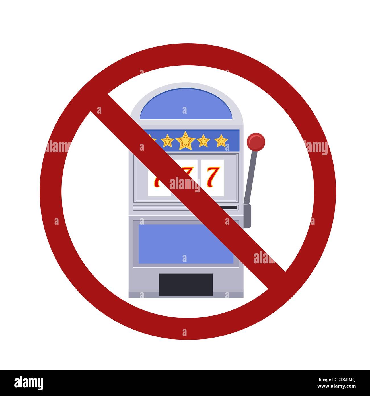 Flat illustrations of Slot machines in prohibition sign. Ban gambling ...