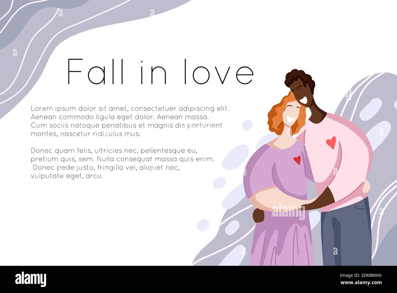 Template of site banner with international happy couple hugging and ...