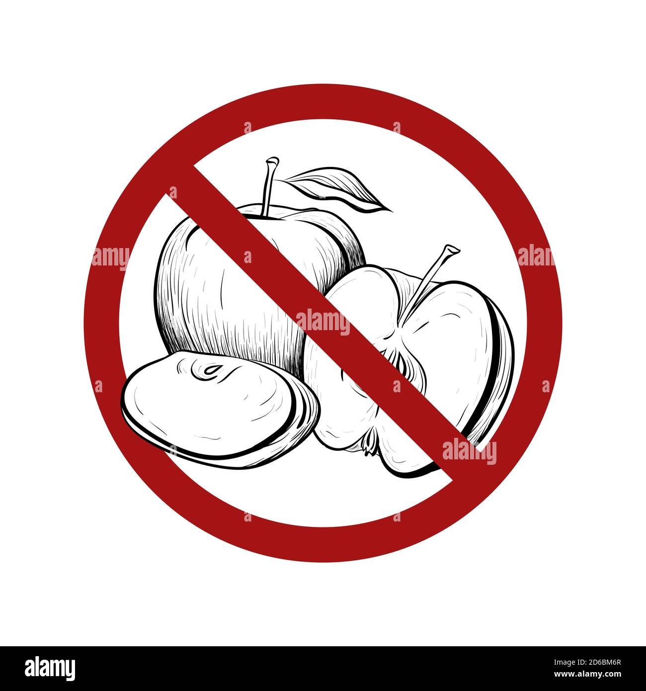 Sgn with a drawing of an apple with a hatching in the prohibition sign ...