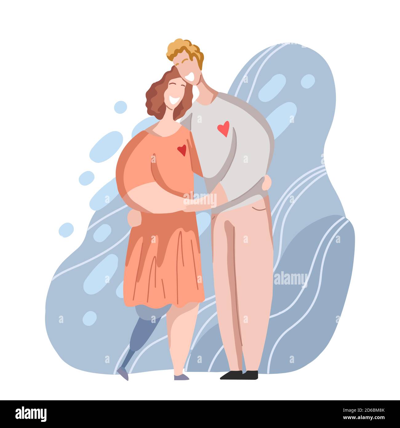 Romantic hug couple ordinary man and woman with leg prosthesis ...