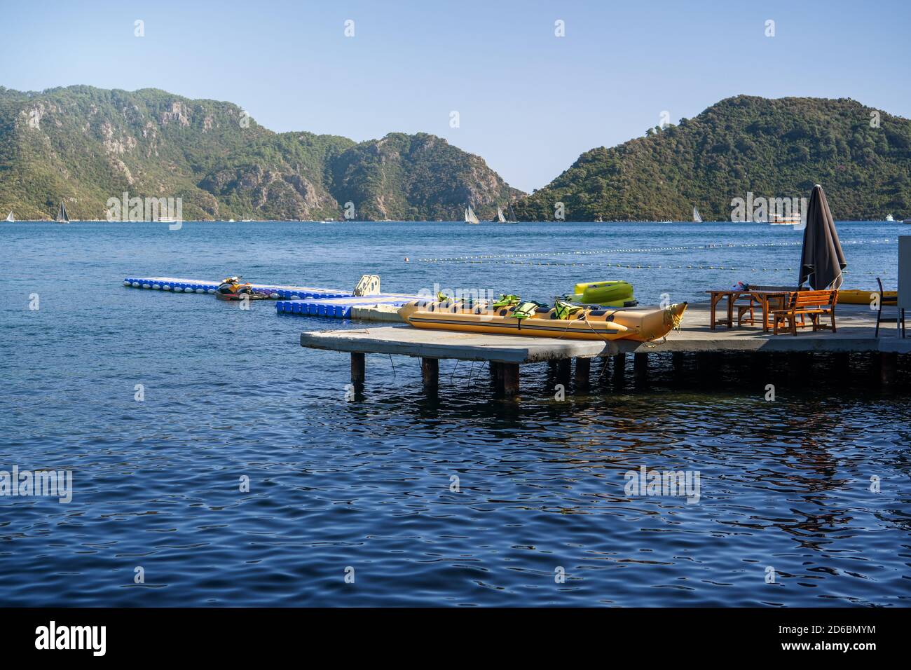 equipment for sea recreation and entertainment on the background of the ...