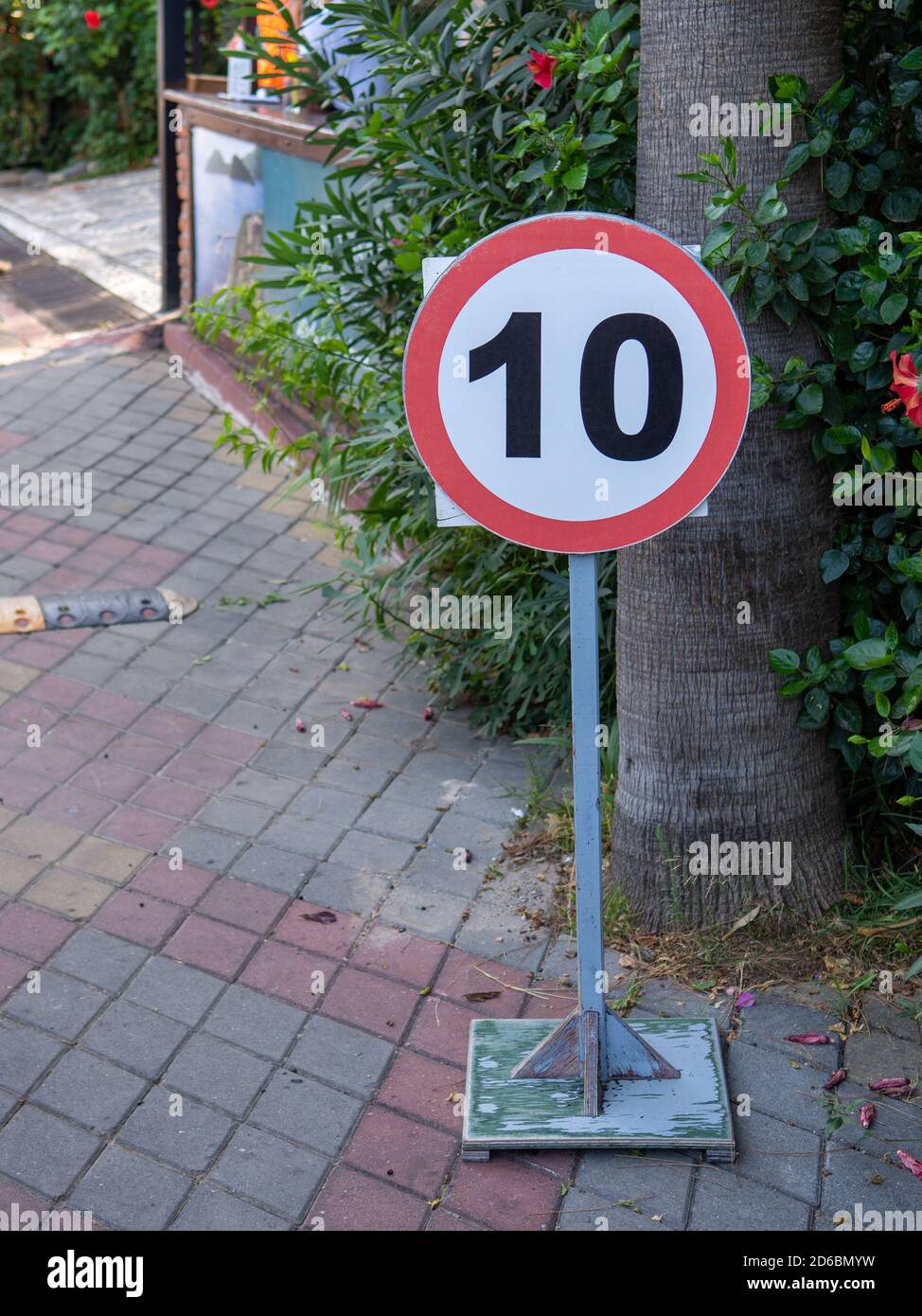 Road sign speed limit 10 on a pedestrian road. Speed limit in the ...