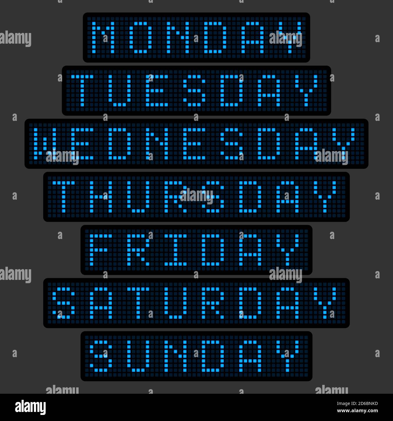 set of names of days of the week in the form of an electronic tableau ...