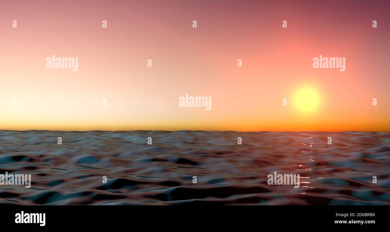 Ocean wave in evening. sunset over the sea with sun reflection. sun ...