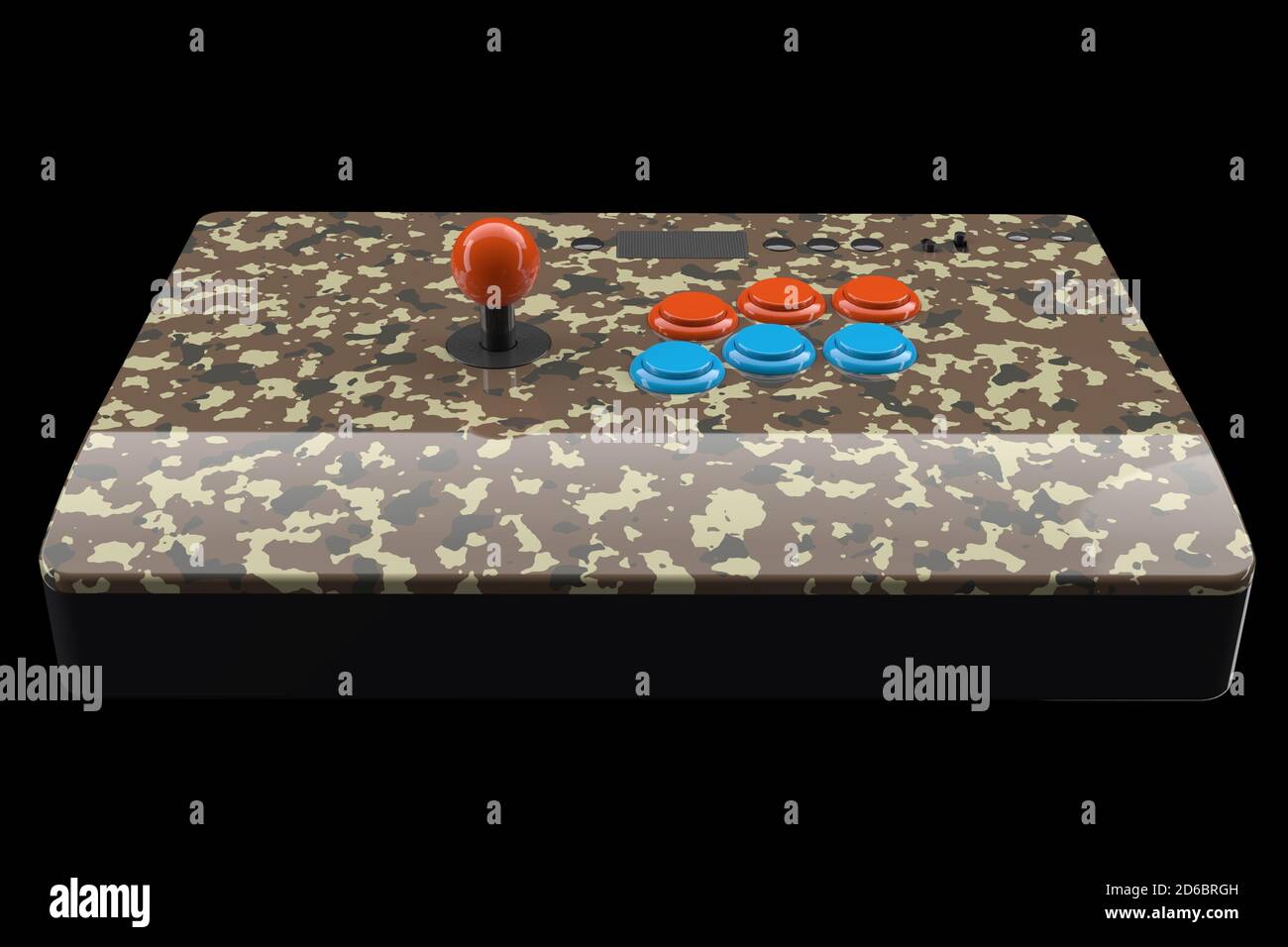 Vintage arcade game machine with colorful controllers isolated on black ...