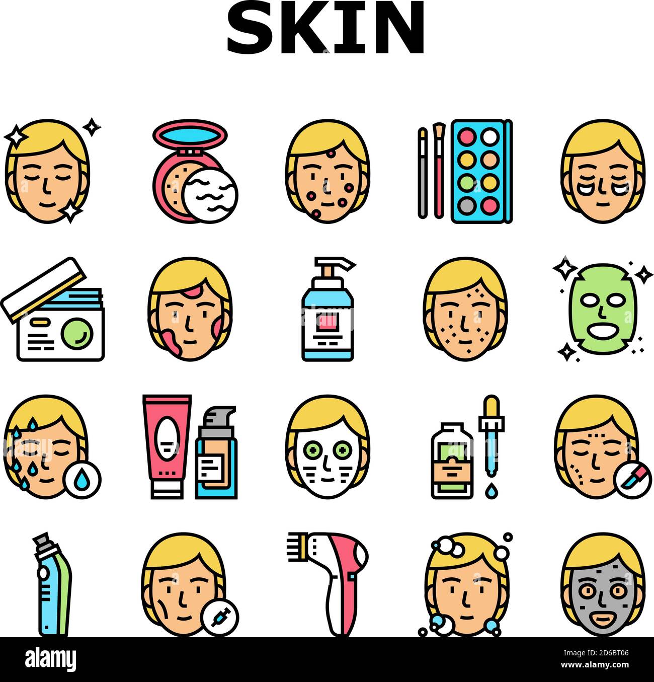 Facial Skin Care Treat Collection Icons Set Vector Stock Vector Image ...