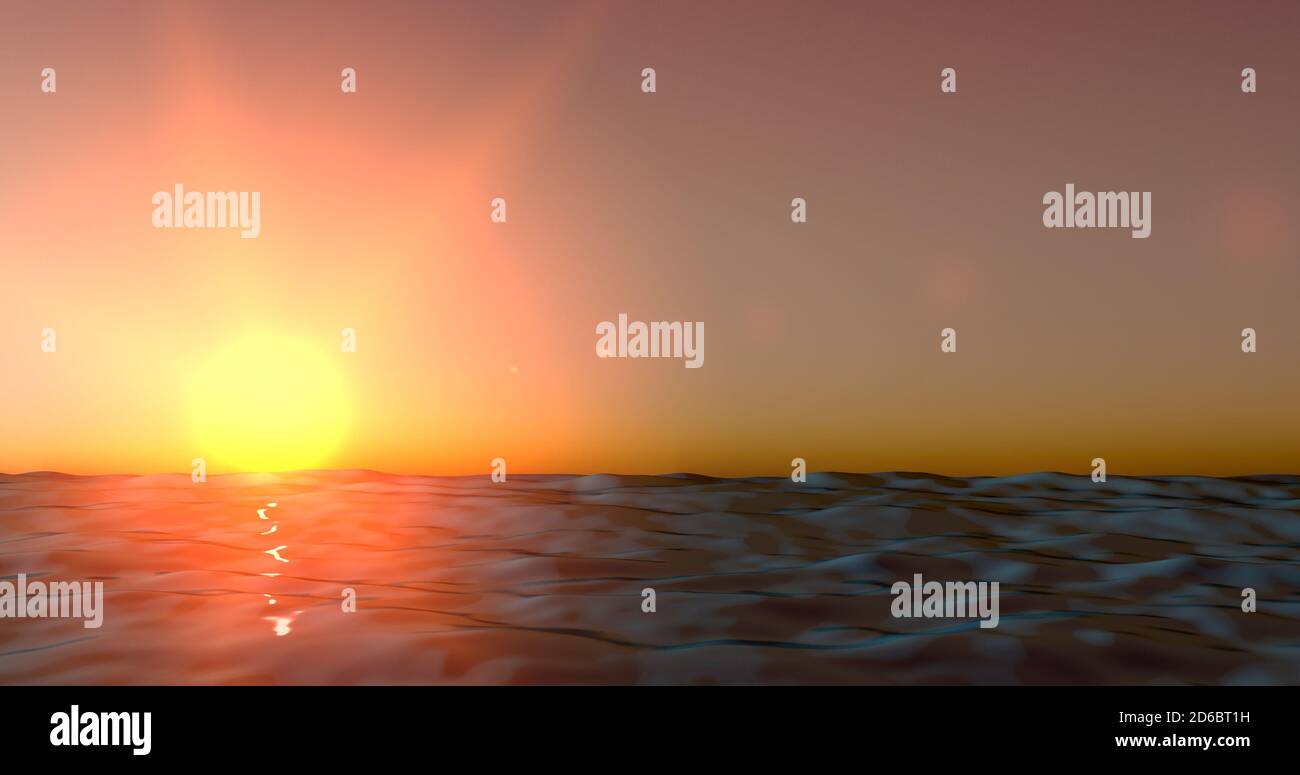 Ocean wave in evening. sunset over the sea with sun reflection. sun ...