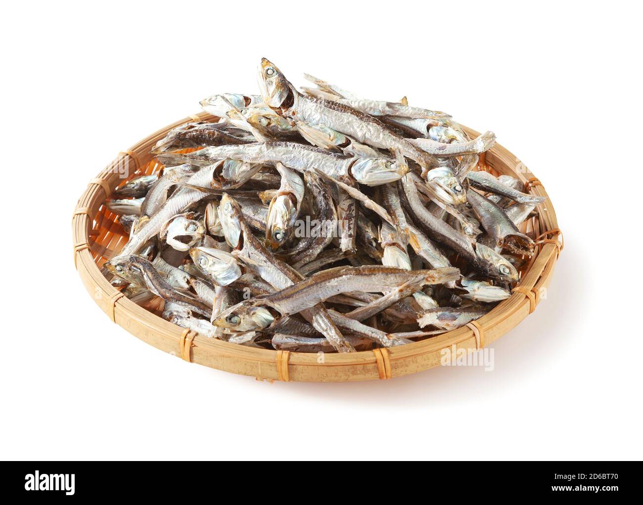 Shot diagonally of dried sardines placed on a white background Stock ...