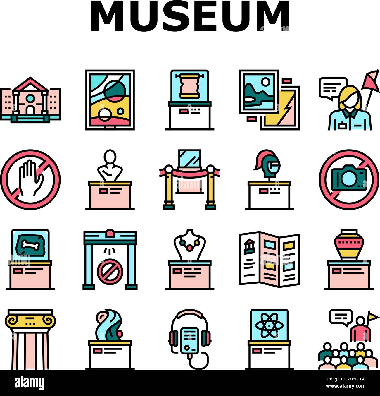 Museum Gallery Exhibit Collection Icons Set Vector Stock Vector Image ...