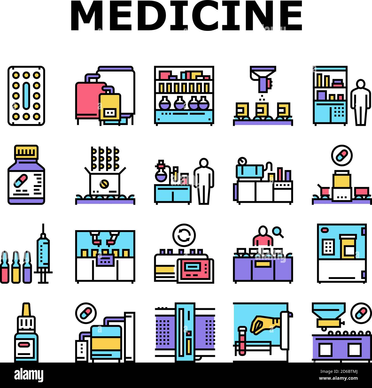 Medical Drugs Production Factory Icons Set Vector Stock Vector Image ...