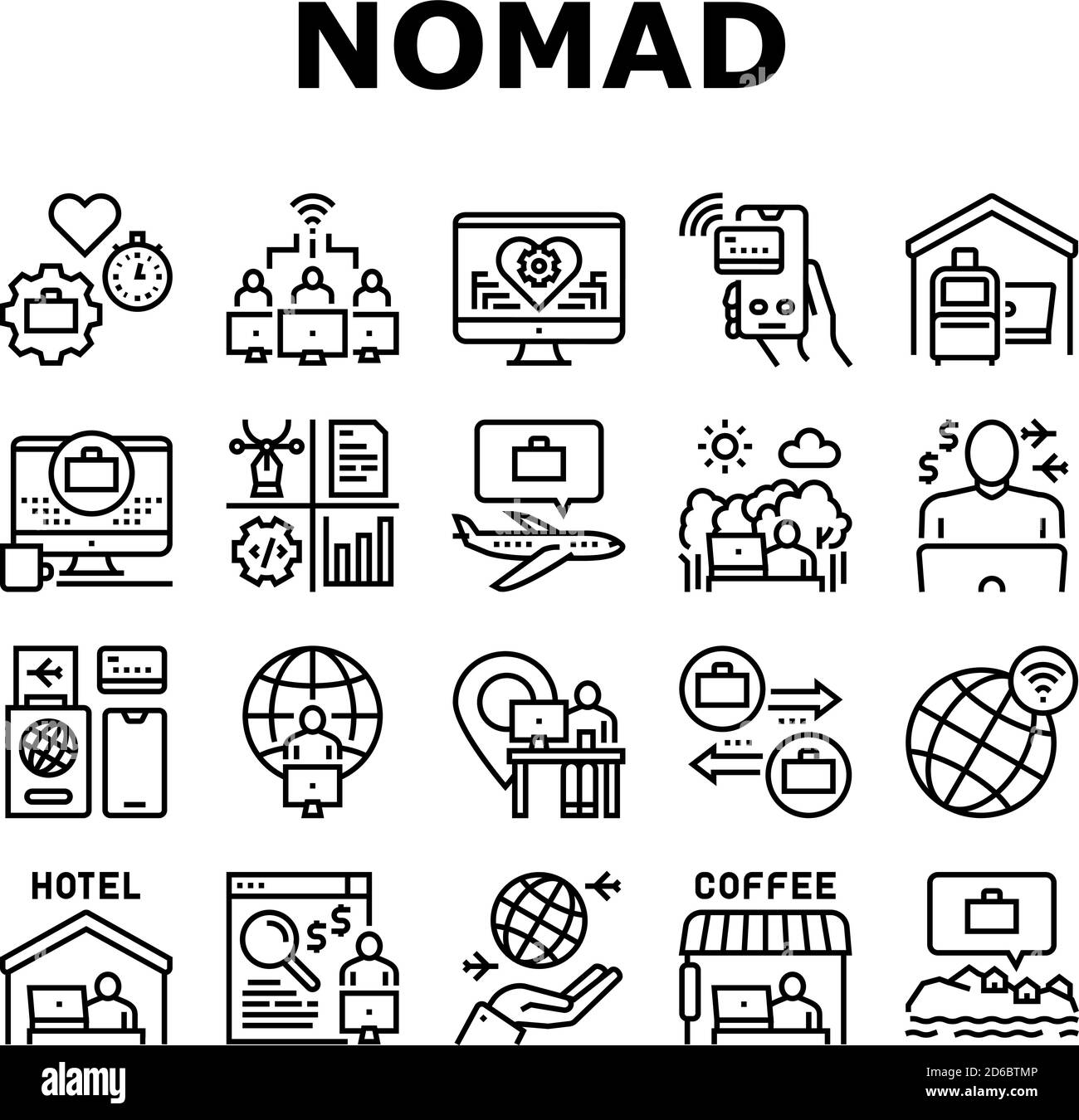Digital Nomad Worker Collection Icons Set Vector Stock Vector Image ...