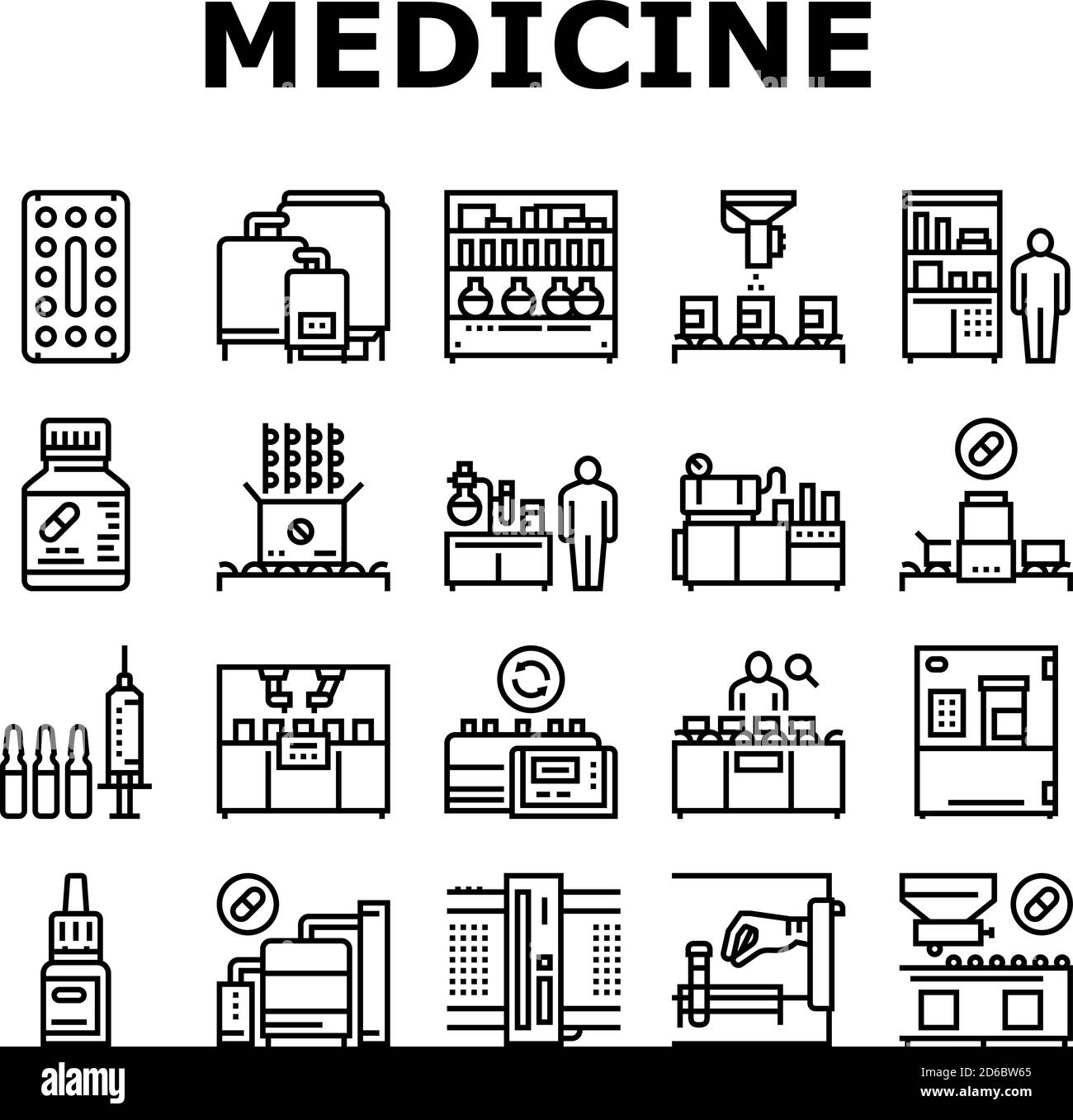 Medical Drugs Production Factory Icons Set Vector Stock Vector Image ...