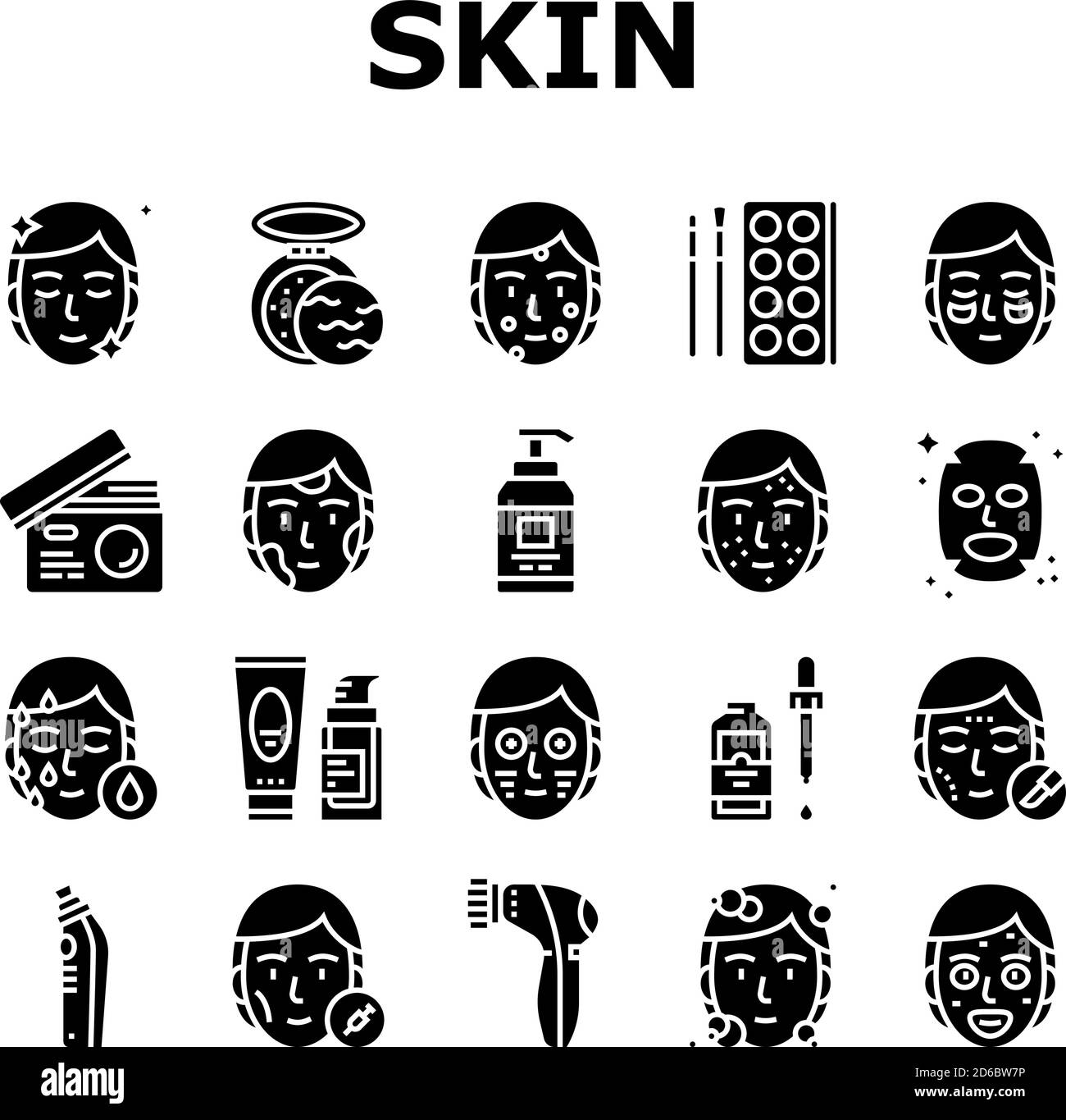Facial Skin Care Treat Collection Icons Set Vector Stock Vector Image ...