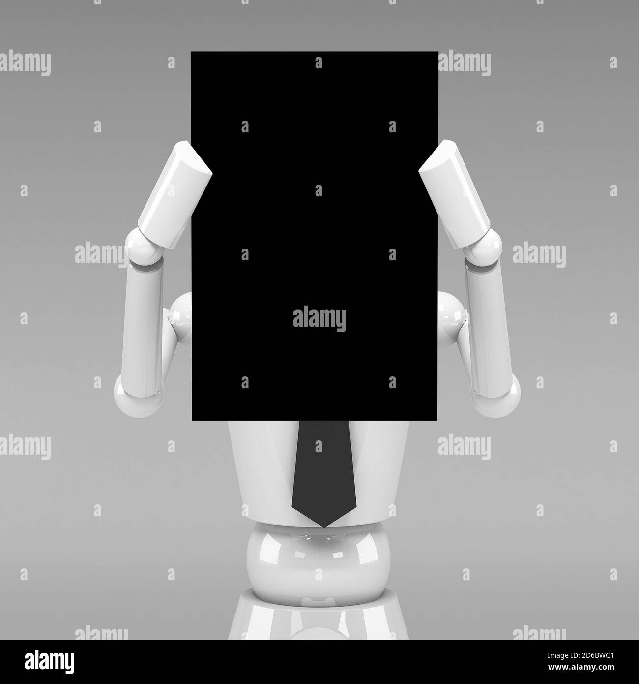 3d Business doll showing a blank paper in front of face Stock Photo - Alamy