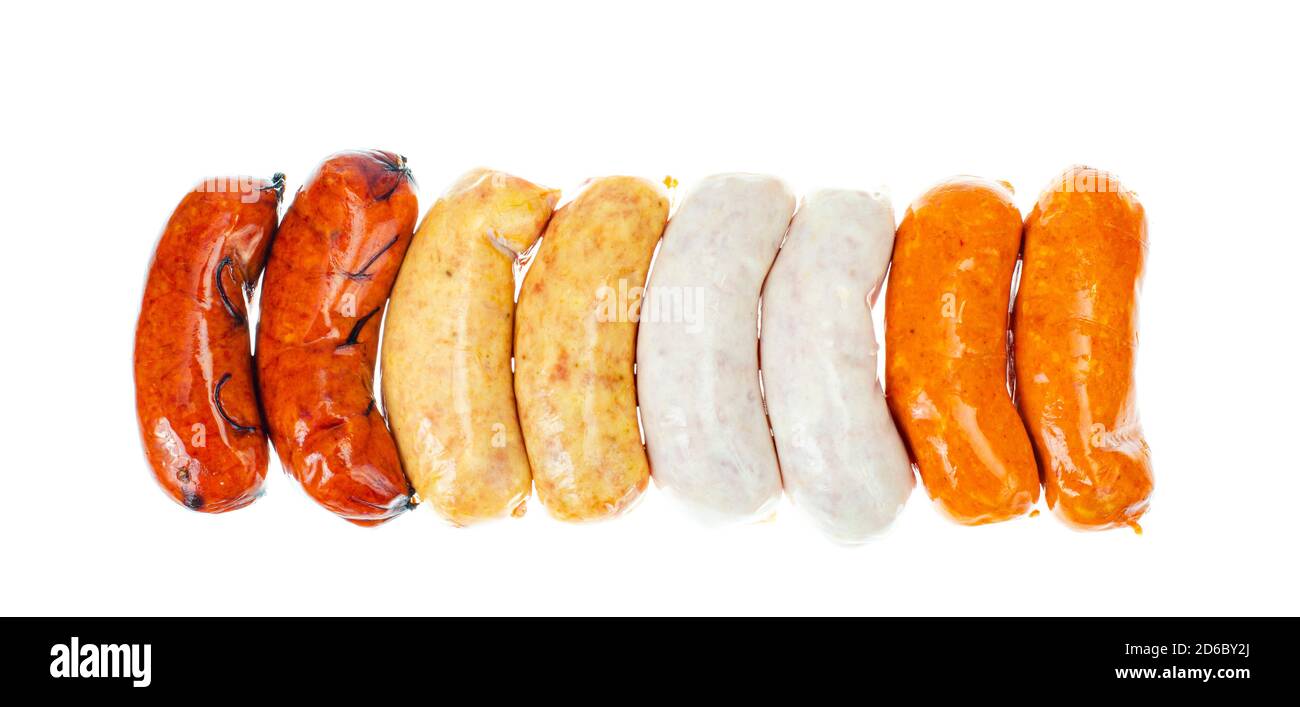 Grilled meat sausages with various spices and natural colors Stock ...