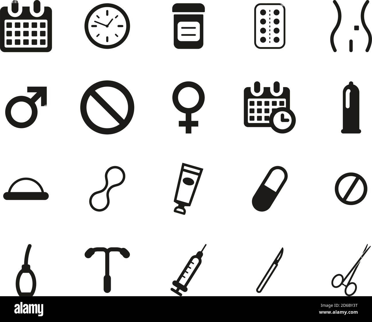 Contraception Methods Icons Black And White Set Big Stock Vector Image