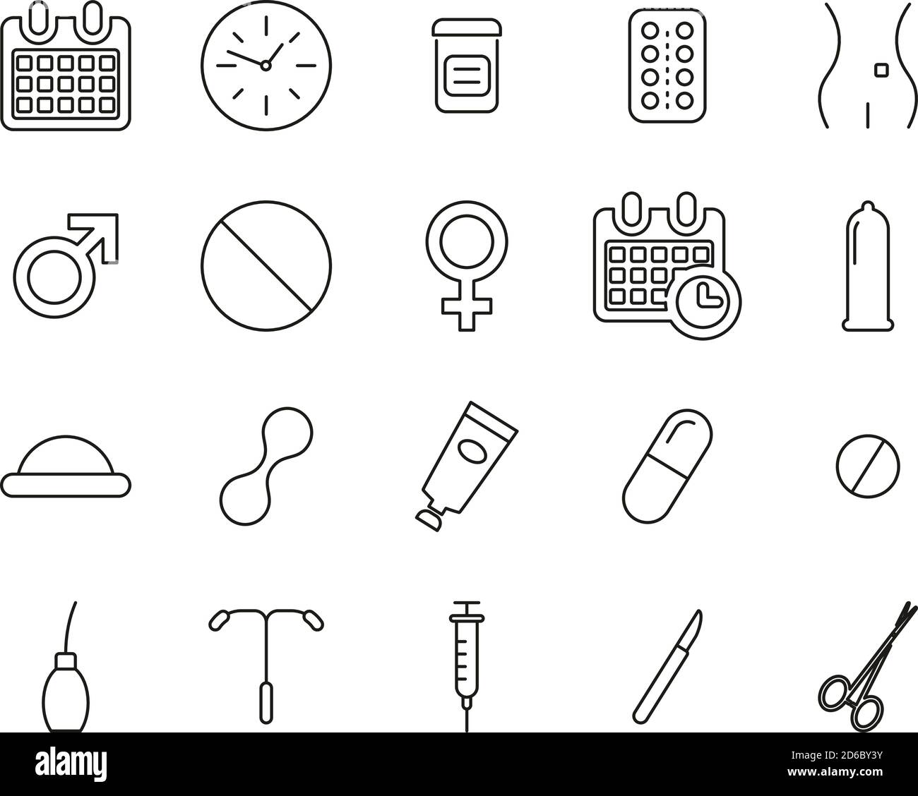 Contraception Methods Icons Thin Line Set Big Stock Vector Image & Art ...