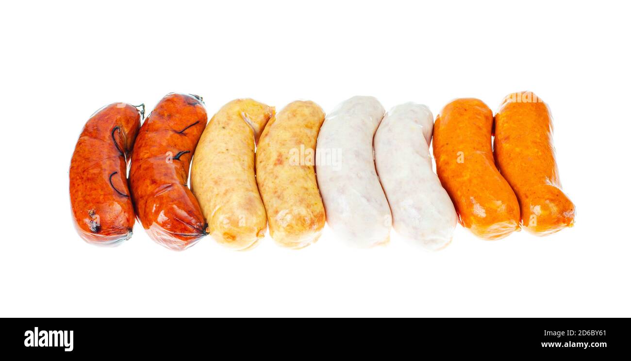 Grilled meat sausages with various spices and natural colors Stock ...