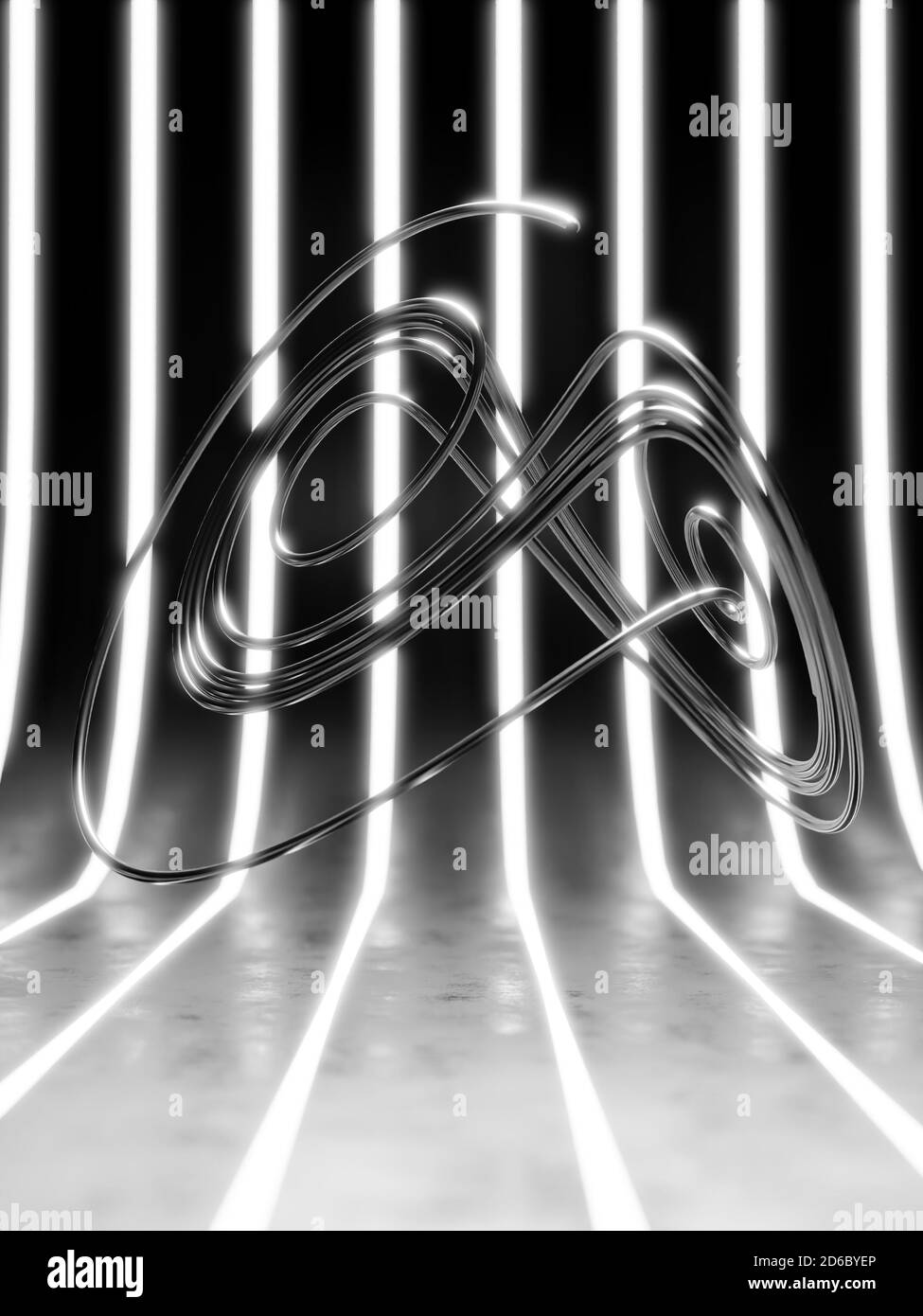 3d futuristic black and white striped environment with silver metal ...