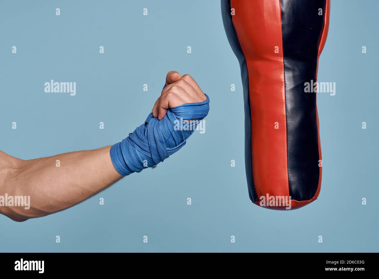 Punching bag punch training boxing exercise bandages Stock Photo - Alamy