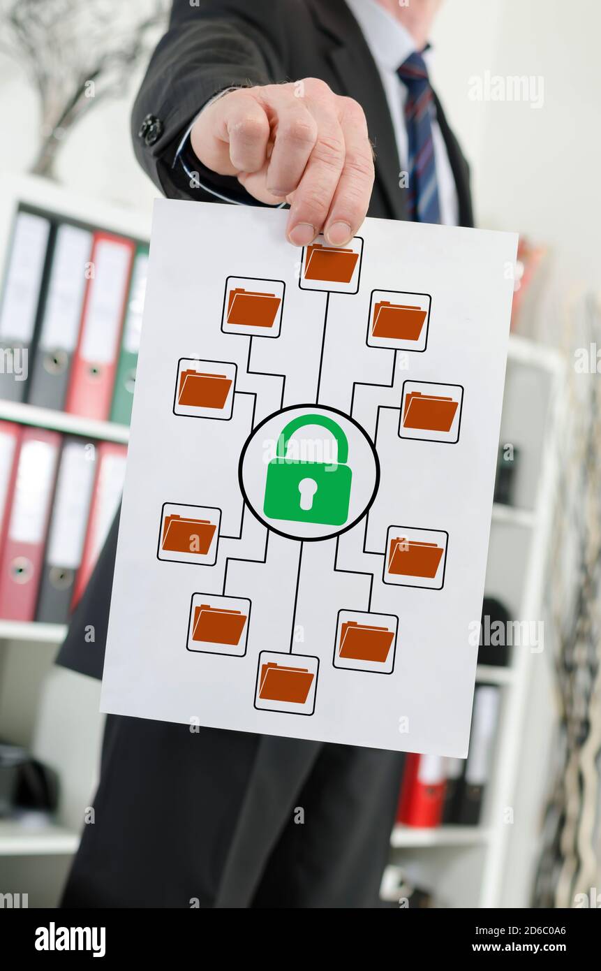 Paper showing data protection concept held by a businessman Stock Photo ...