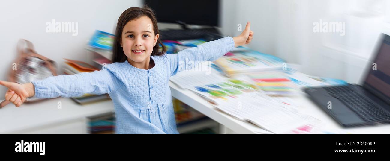 education and school online concept - smiling little student girl with ...