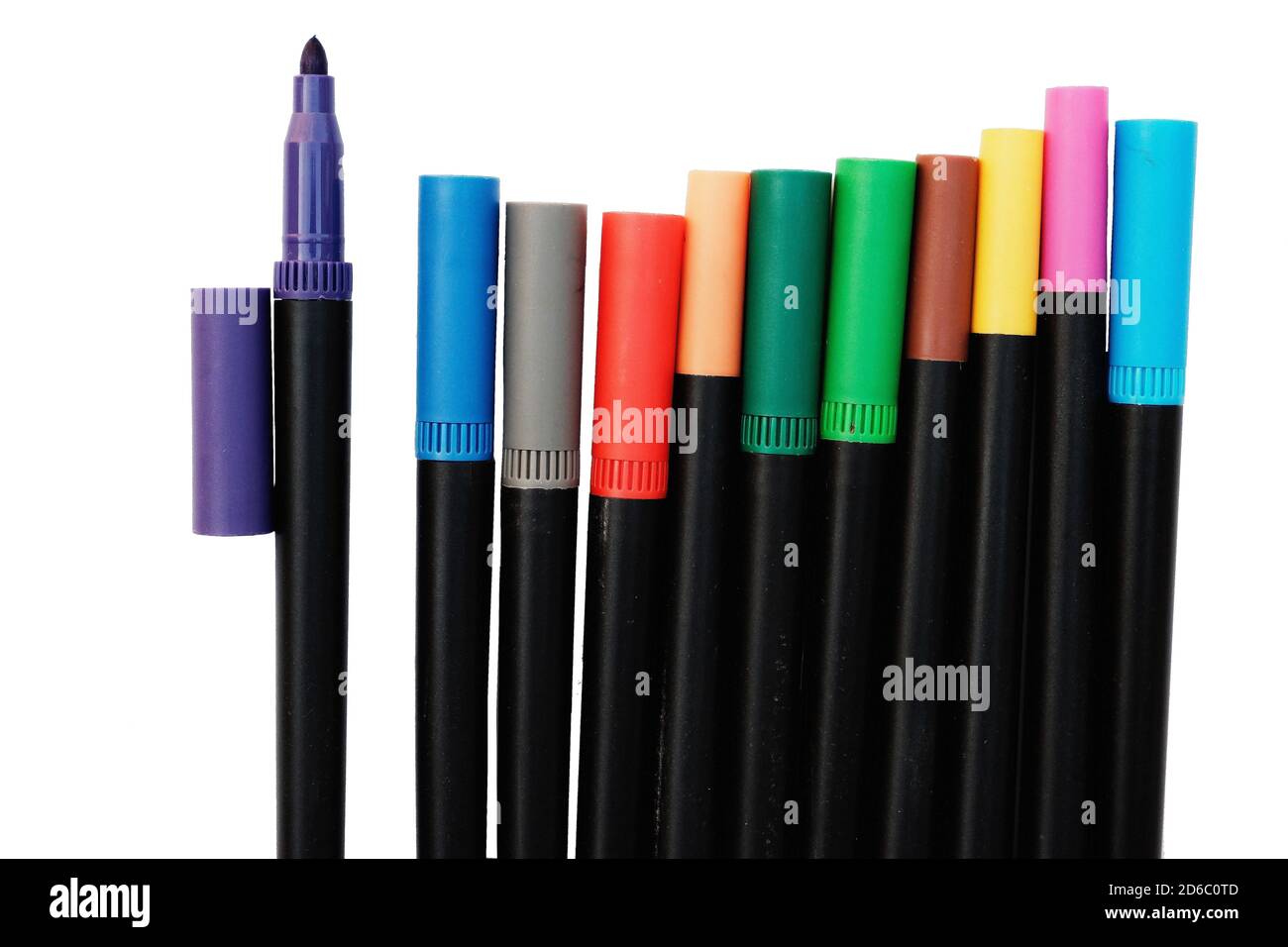 Violet color pen open cap and seperate from other pen Stock Photo - Alamy