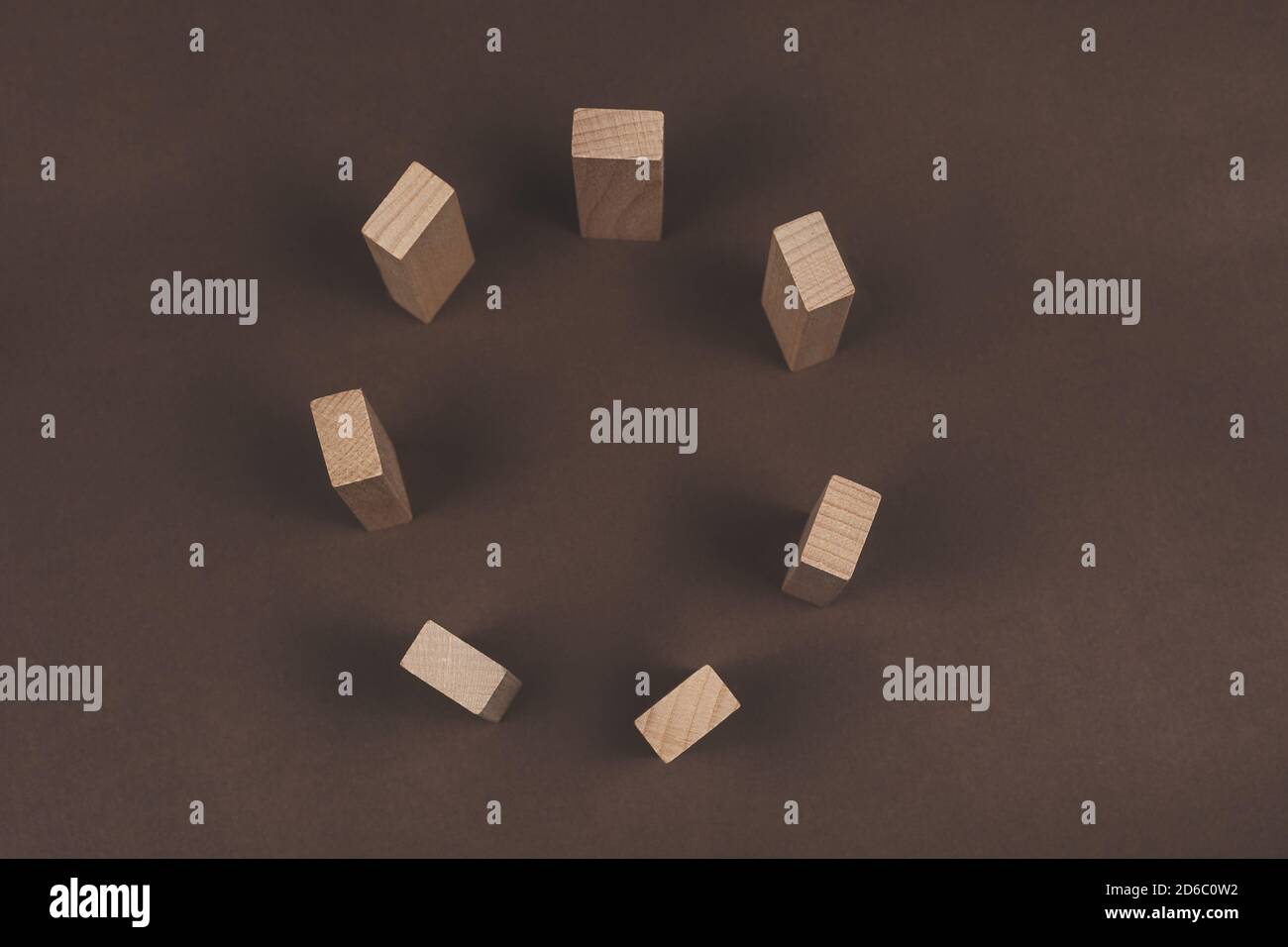 Overhead shot of standing wooden blocks on the brown background Stock ...