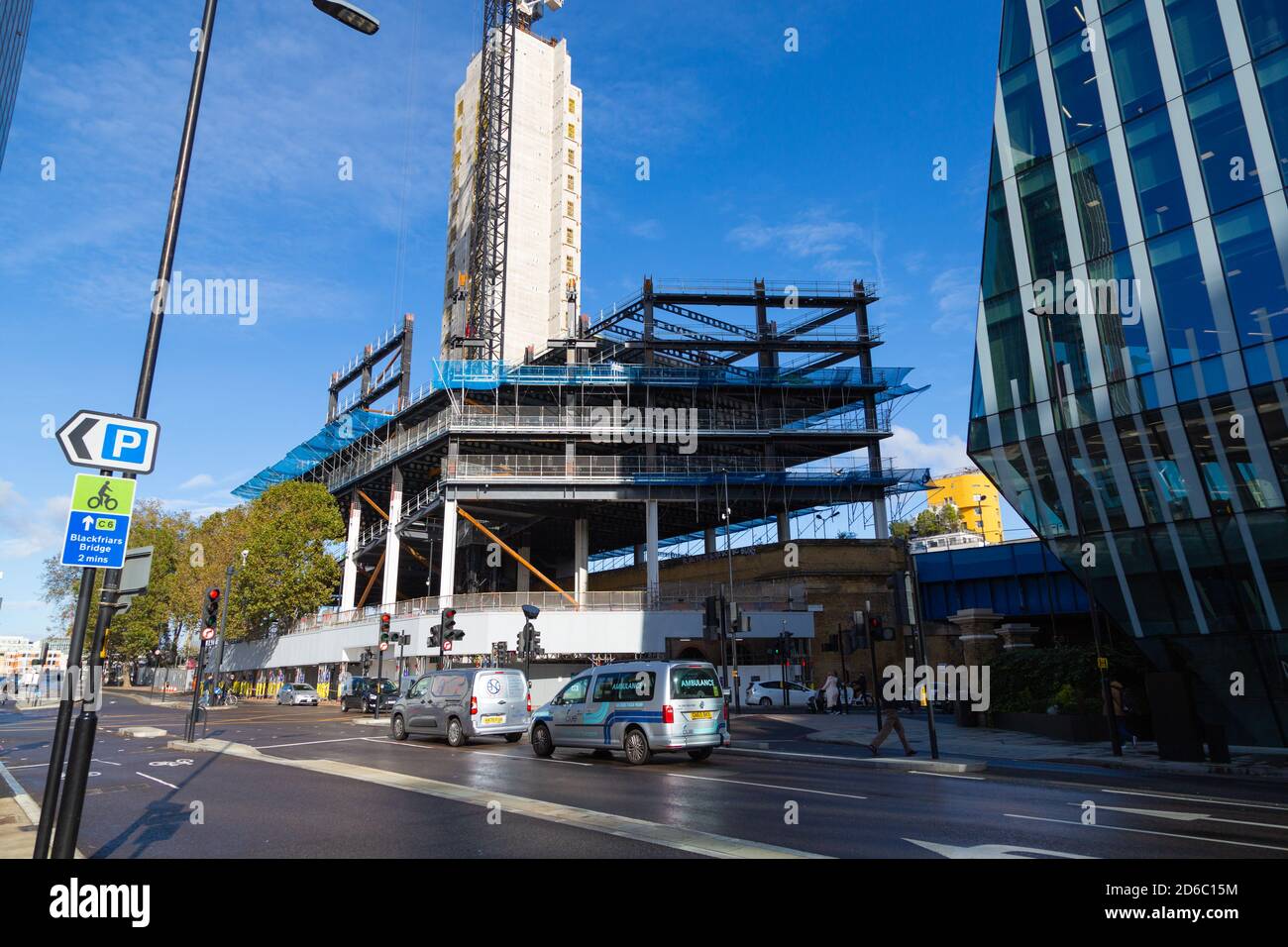 Construction work high rise buildings, near Blackfriars bridge, london ...