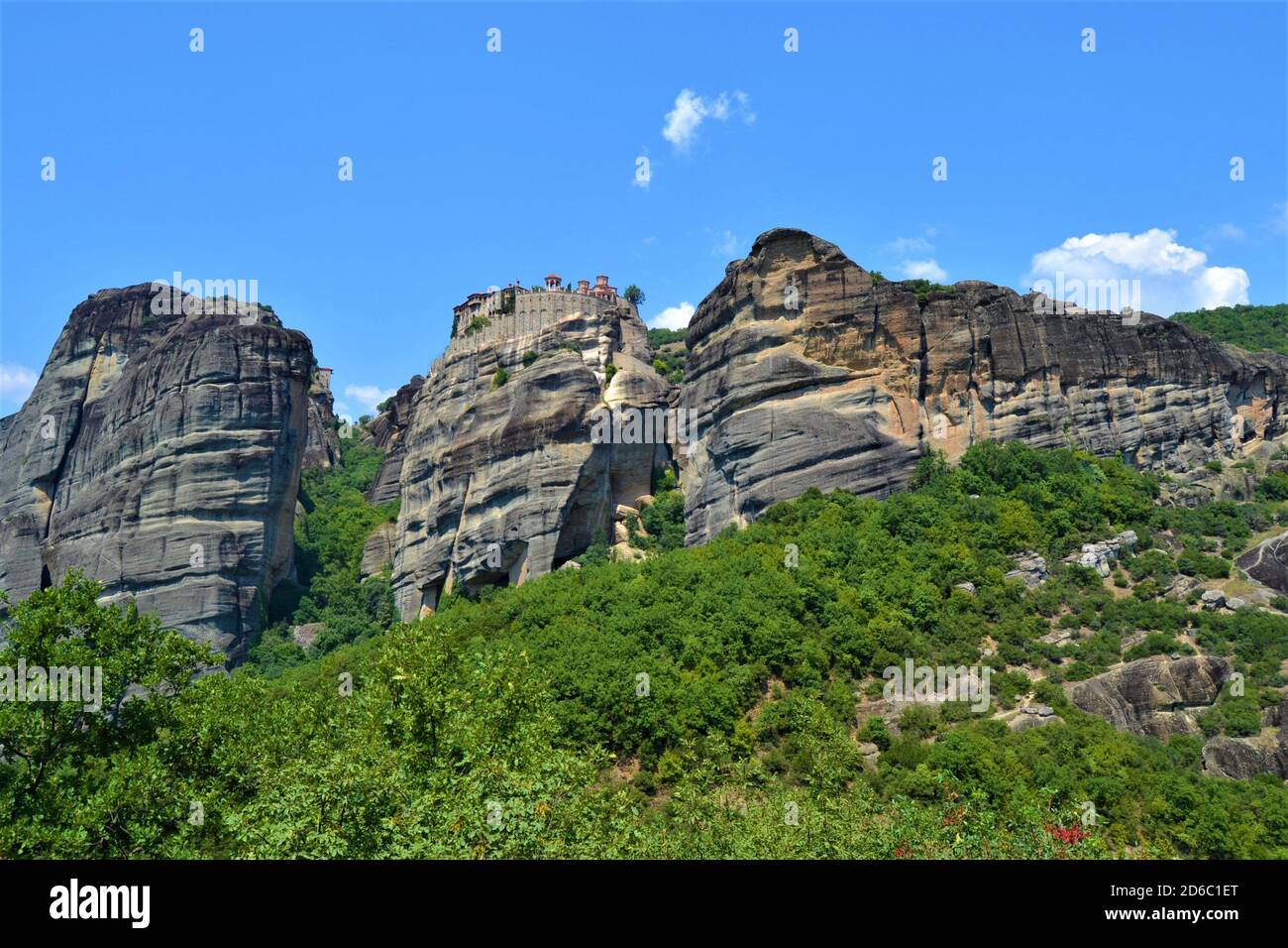 Meteora Land in the Sky: Great ancient city of Meteora in Greece. Trees ...