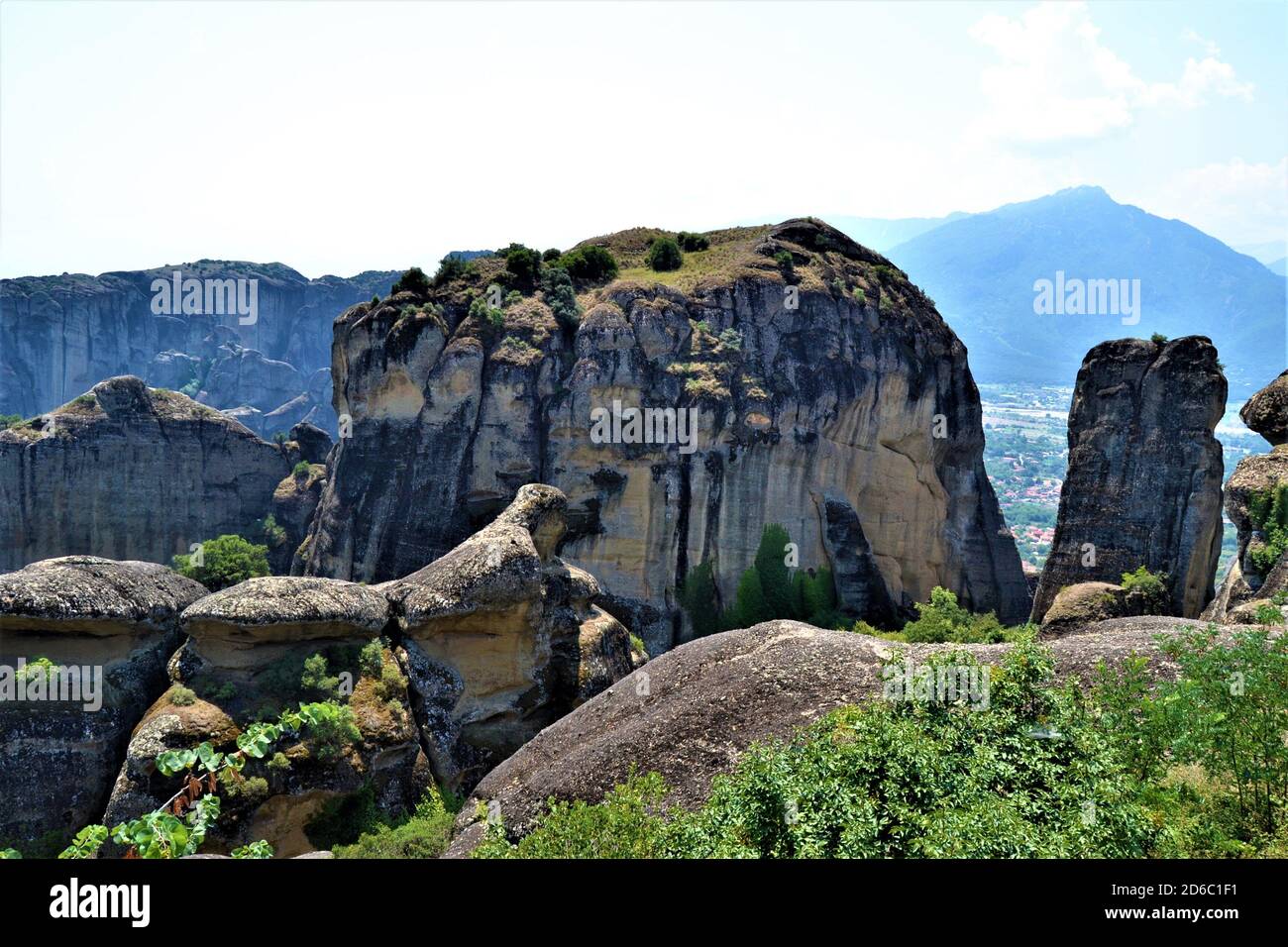 Meteora Land in the Sky: Great ancient city of Meteora in Greece. Trees ...