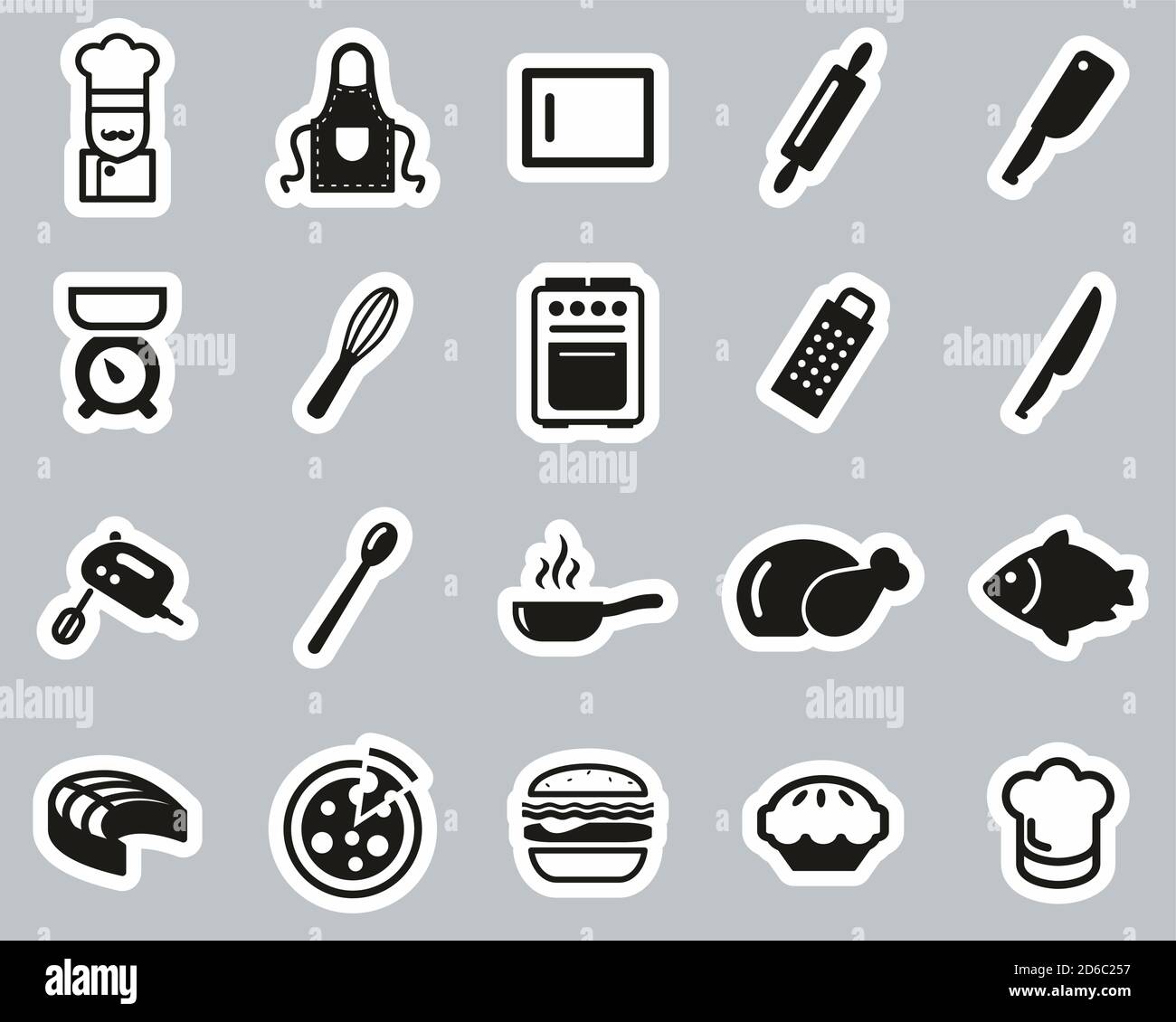 Cooking Or Chef Black & White Sticker Set Big Stock Vector Image & Art ...