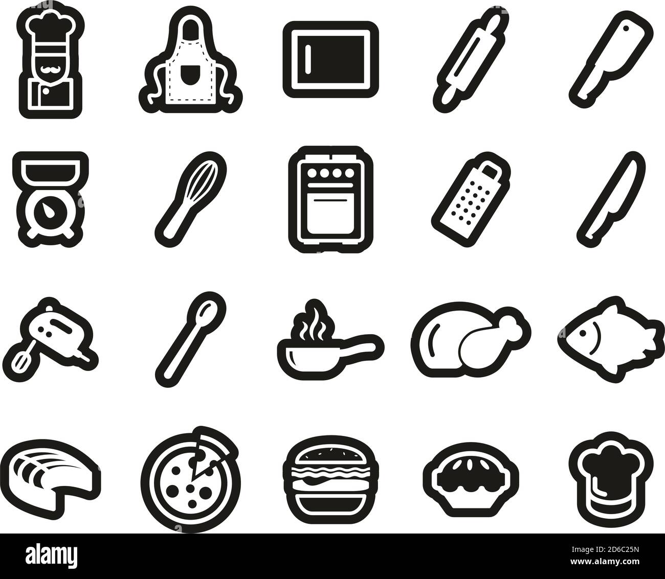 Cooking Or Chef White On Black Sticker Set Big Stock Vector Image & Art ...
