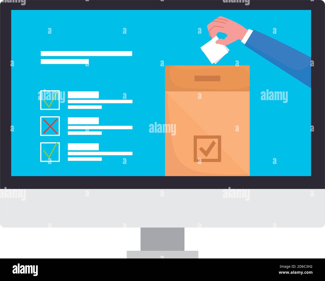 Hand holding voting paper and box in computer vector design Stock ...