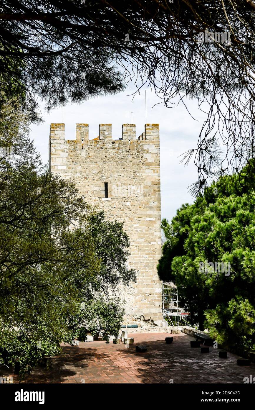 great wall of castle, in Lisbon Capital City of Portugal Stock Photo ...