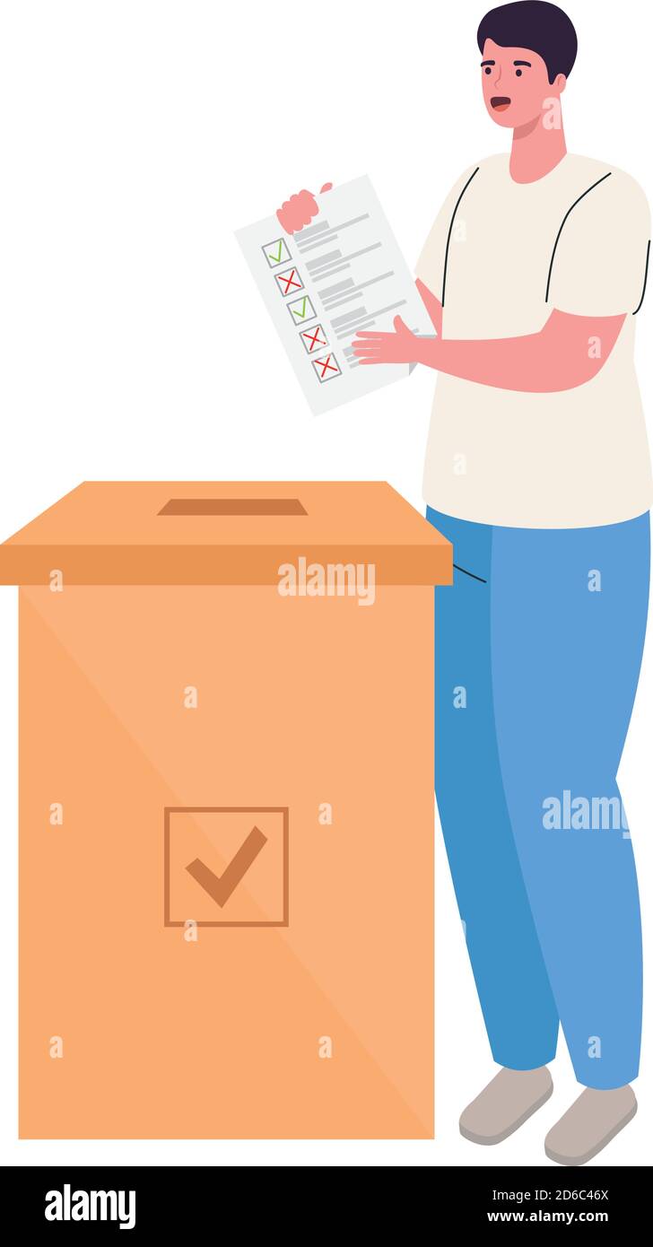 voting box and man with vote paper vector design Stock Vector Image ...