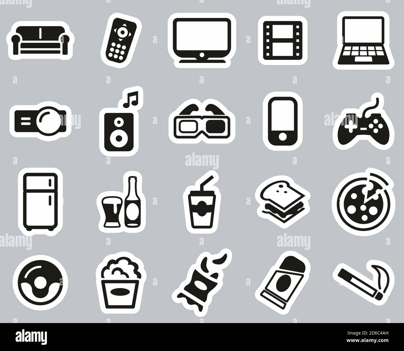 Couch Potato Icons Black & White Sticker Set Big Stock Vector Image ...