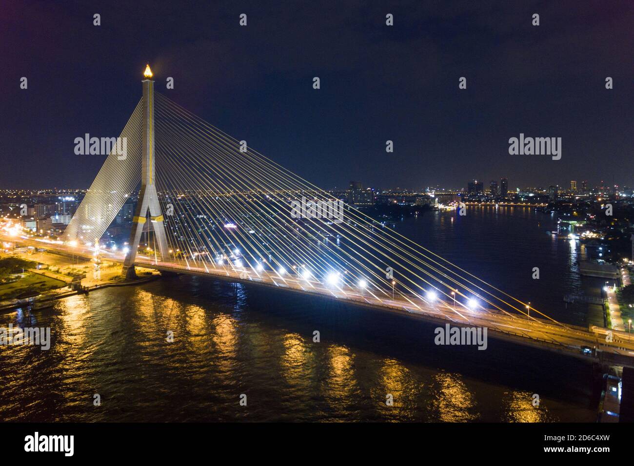 Bangkok City Rama bridge Thailand Aerial Drone Night Photo Asia Stock ...