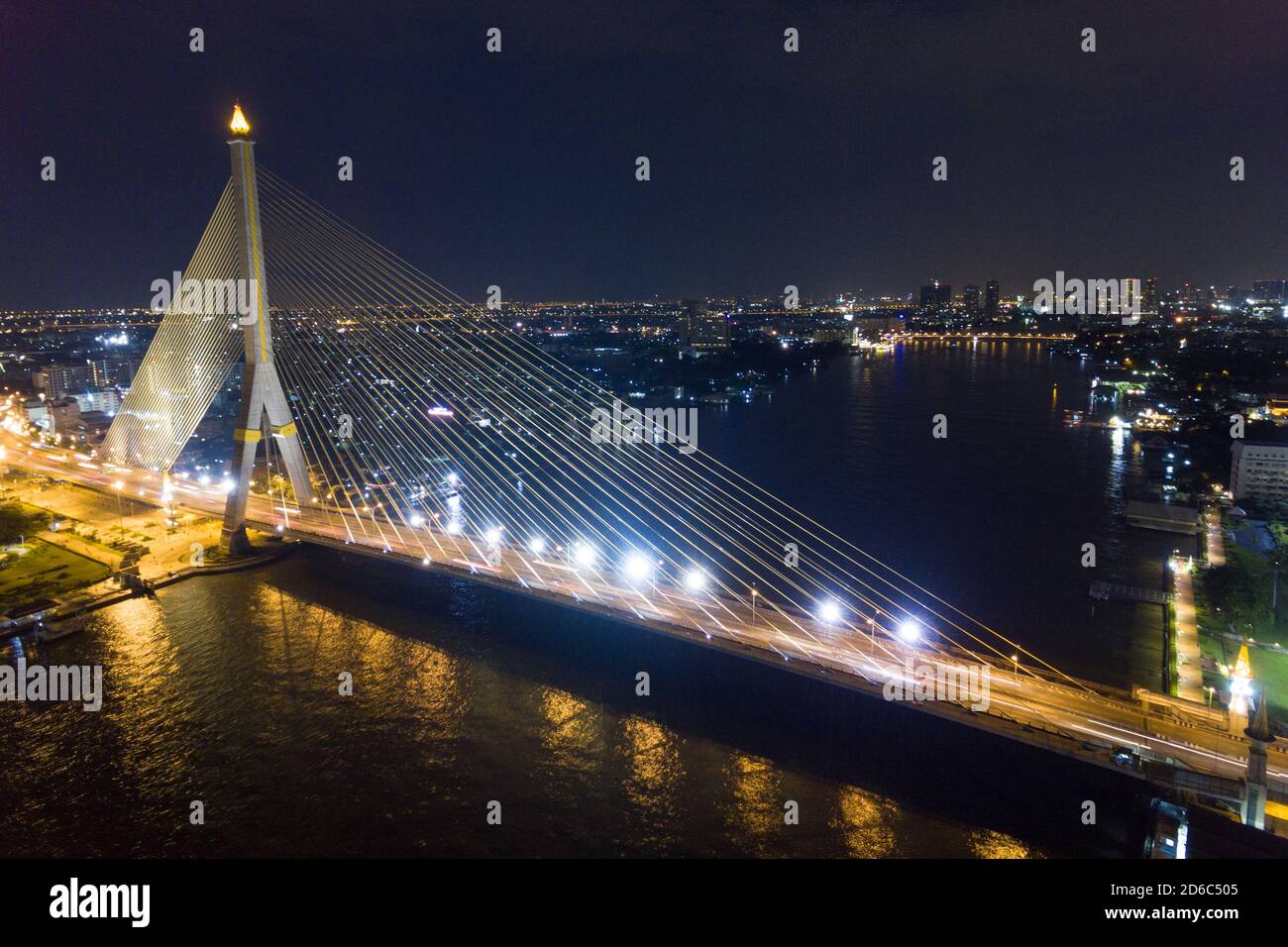 Bangkok City Rama bridge Thailand Aerial Drone Night Photo Asia Stock ...