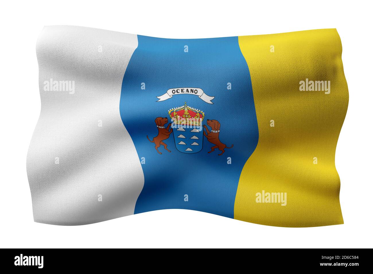 3d rendering of a silked Canary islands Spanish Community flag on a ...