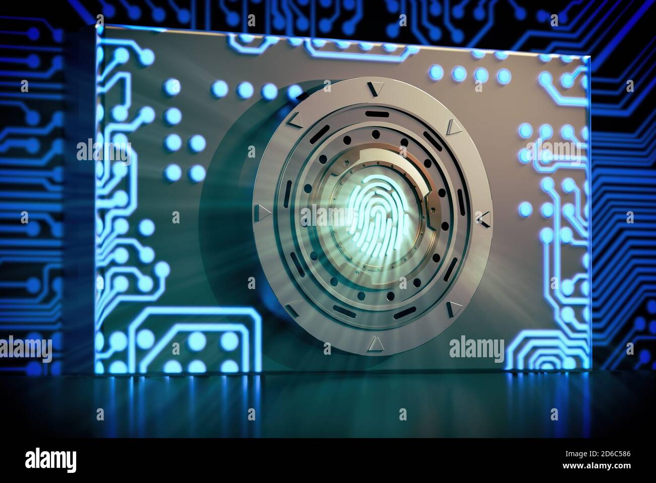 Cyber security concept. Fingerprint and safe as an idea to counteract ...