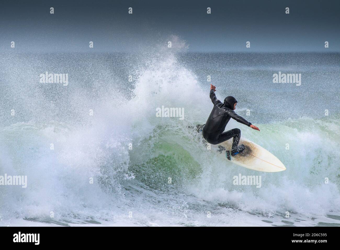 Wild spectacular surfing action at Fistral in Newquay in Cornwall Stock ...