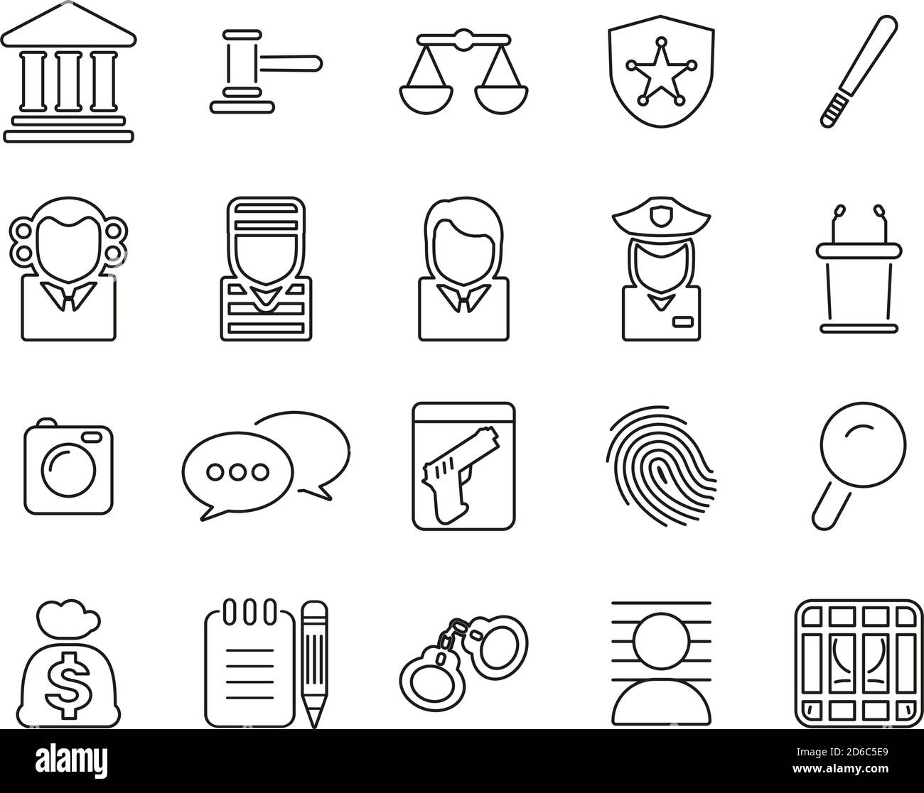 Courthouse Or Trial Icons Thin Line Black & White Set Big Stock Vector ...