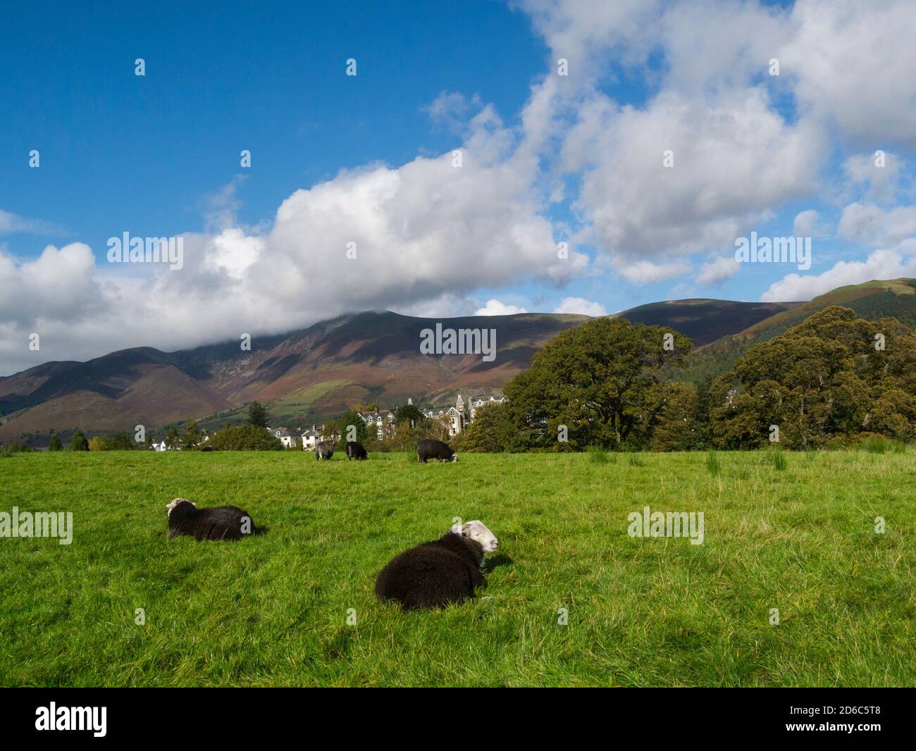 View across Keswick market town to Skiddaw Lake District National Park ...